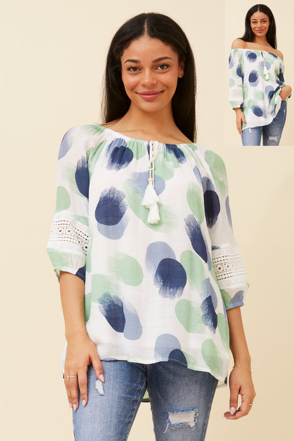 ANDREA Abstract Blouse – Lightweight Off-Shoulder Painterly Print Top ...